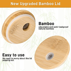 Dyserbuy Glass Cups with Bamboo Lids and Glass Straw 4pcs Set, 16oz Drinking Glasses, Beer Iced Coffee Glasses, Tumbler Cup, Ideal for Smoothie, Boba Tea, Whiskey, Water