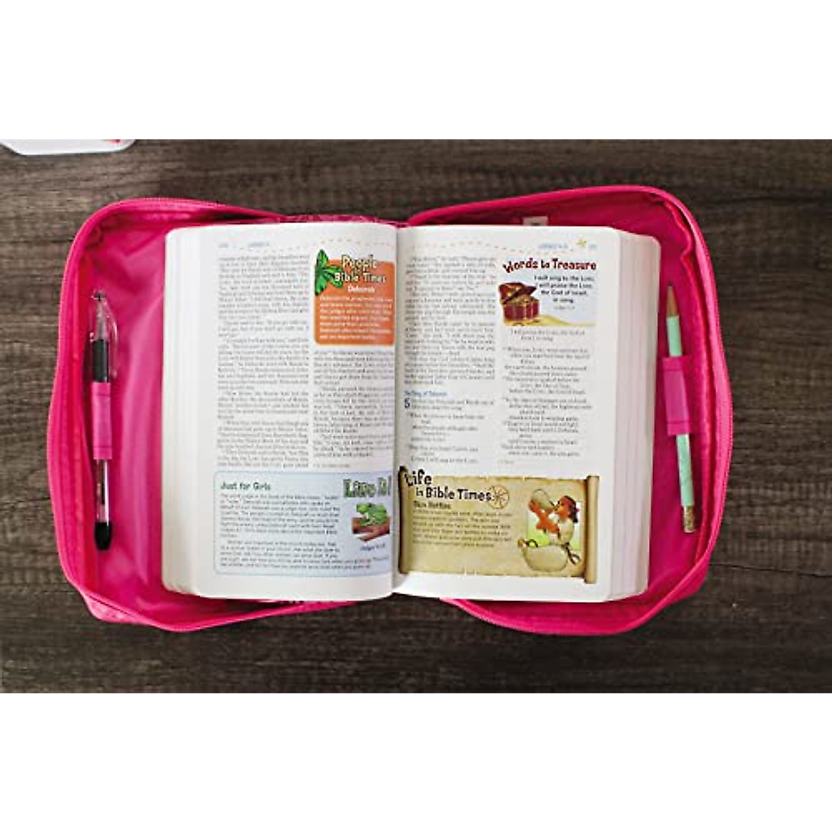 Adventure Bible Cover for Girls, Zippered, with Handle, Nylon, Pink, Medium