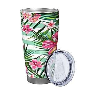 AYCZN Palm Leaves Floral 20 OZ Tumbler Stainless Steel Travel Coffee Mug, Stripe Flower Insulated Water Bottle with Lid and 2 StrawsLeakproof Thermal Cup