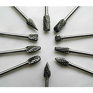 10Pcs Tungsten Carbide Rotary Burr Set, carbide drill bits，Rotary Carving Bits with 1/8” Shank for DIY, Woodworking, Engraving, Metal Carving, Drilling, Polishing