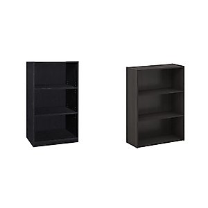 Furinno Jaya Simple Home 3-Tier Adjustable Shelf Bookcase, Black Pasir 3-Tier Open Shelf Bookcase, Espresso