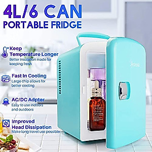 AstroAI Mini Fridge 4 Liter/6 Can AC/DC Teal Cigarette Lighter Extension Cord 12Ft/12V/120W/15A Bundle