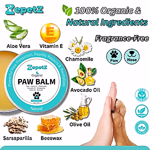 ZepetZ Paw & Nose Balm for Dogs and Cats - Lick-Safe, 100% Organic & Natural. Heals, Repairs, and Restores Dry, Cracked, and Damaged Paws & Noses. Moisturizes, Protects, Soothes & Revitalizes 1.75 oz.