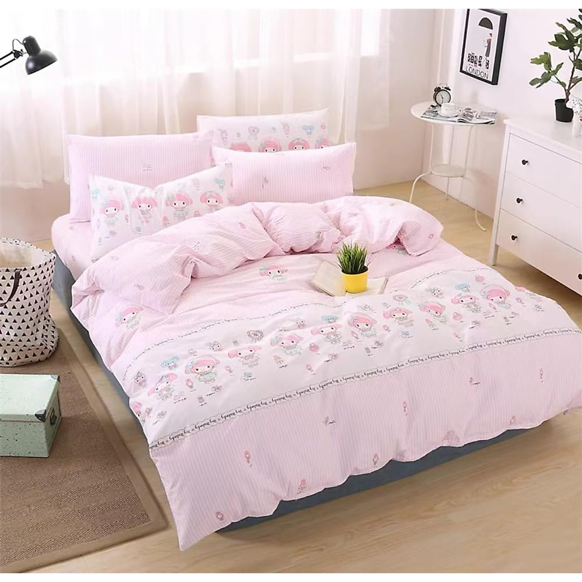 MeganJDesigns 3 Pieces Anime My Cute Melody Duvet Cover Set Melody Quilt Cover with Two Pillowcases,Twin