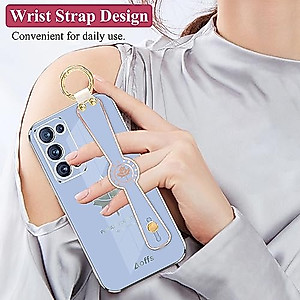 Kainevy Phone Case for Oppo Reno 6 Pro 5G Case Aesthetic Silicone Shockproof for Women Protector Cover Oppo Reno 6 Pro 5G Phone Case Slim with Ring Wrist Starp Maple Leaf Pattern Design (Grey)