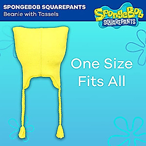 Concept One SpongeBob Squarepants Beanie Hat, Peruvian Knit Acrylic Beanie Cap with Tassels, Yellow, One Size