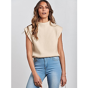 ANRABESS Women's Mock Neck Sleeveless Sweater Vest Casual Cap Sleeve Knit Pullover Tank Tops 2024 Spring Summer Clothes Apricot-L