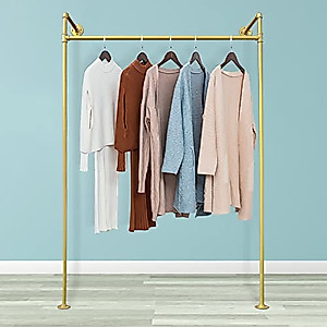 DYRABREST Wall Mounted Clothing Rack Modern Gold Metal Storage Garment Rack Retail Clothes Display Stand Commercial Clothes Racks, Bedroom Portable Coat Rack for Hanging Clothes, Coats, Skirts