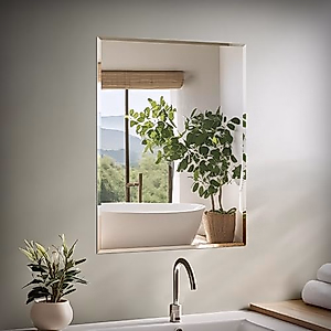 Gatco 1802 Bathroom Wall Mirror, 32"H x 24"W Modern mirror for Living Room, Vanity, Slim Design Beveled Frameless Large Rectangle mirror - Hangs Horizontal or Vertical with Easy Mount Safety Bracket