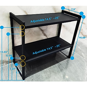 Urhomey plus 2 Tier Expandable Cabinet Shelf Organizer Bathroom Kitchen Counter Shelf 35LBS Sink Shelf Riser Countertop Storage Black