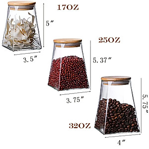WEIRUIFANZHI 3 Pack Glass Food Storage Jars with Bamboo Lids Set Clear Airtight Canisters Kitchen Decorative Containers for Candy,Cookie Coffee,Sugar,Spice(17OZ/25OZ/32OZ)