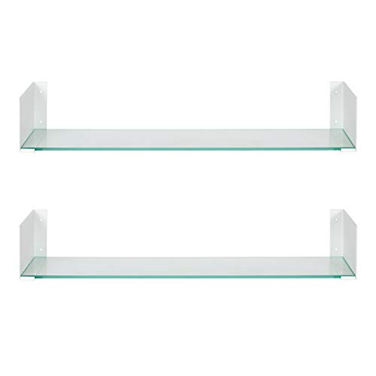 Kate and Laurel Rodi Modern Glass and Metal Shelf Set, Set of 2, White, Floating Book Shelves for Wall