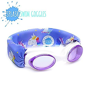Splash Place SWIM GOGGLES with Fabric Strap - RAINBOW UNICORN | Fun, Fashionable, Comfortable - Adult & Kids Swim Goggles