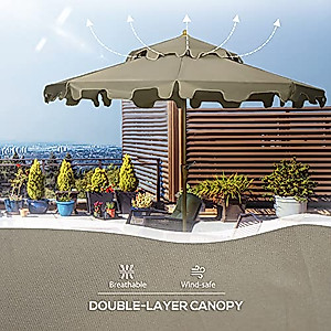 Outsunny 9' Patio Umbrella with Push Button Tilt and Crank, Double Top Ruffled Outdoor Market Table Umbrella with 8 Ribs, for Garden, Deck, Pool, Brown