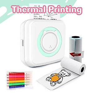 SENOY Portable Mini Thermal Printer, Mini Bluetooth Rechargeable Portable Mobile Printer Compatible with iOS + Android for Print Pictures, Labels, Notes (5 Rolls HD Printing Paper)