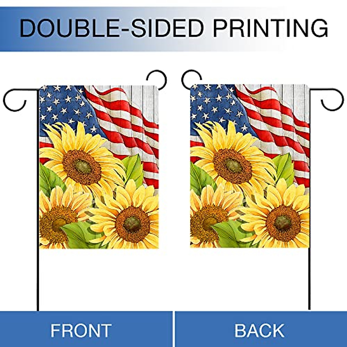 Hzppyz Sunflower 4th of July America Patriotic Garden Flag, Memorial Day Decorative Yard Outdoor Double Sided, Summer USA Spring Burlap Outside Decoration Home Small Decor 12 x 18