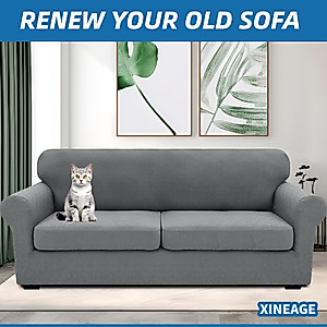 XINEAGE 2024 Newest 3 Pieces Couch Covers for 2 Extra Large Cushion Sofa Super Stretch Sofa Cover for 2 Large Seat Universal Loveseat Slip Cover for Living Room (Light Gray), 71"-91"(2 Cushions)