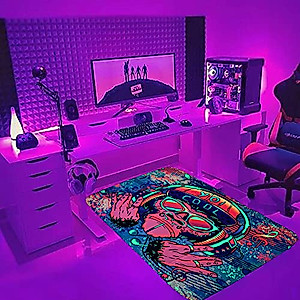 Kids Gaming Decor Rugs for Boys Room Uv Reactive Blacklight Area Rug Funny Cool Gorilla Monkey Bedroom Rug Glows Playroom Rugs Large Carpet Game Decor Rug for Living Room Bedroom 60x40 Inch