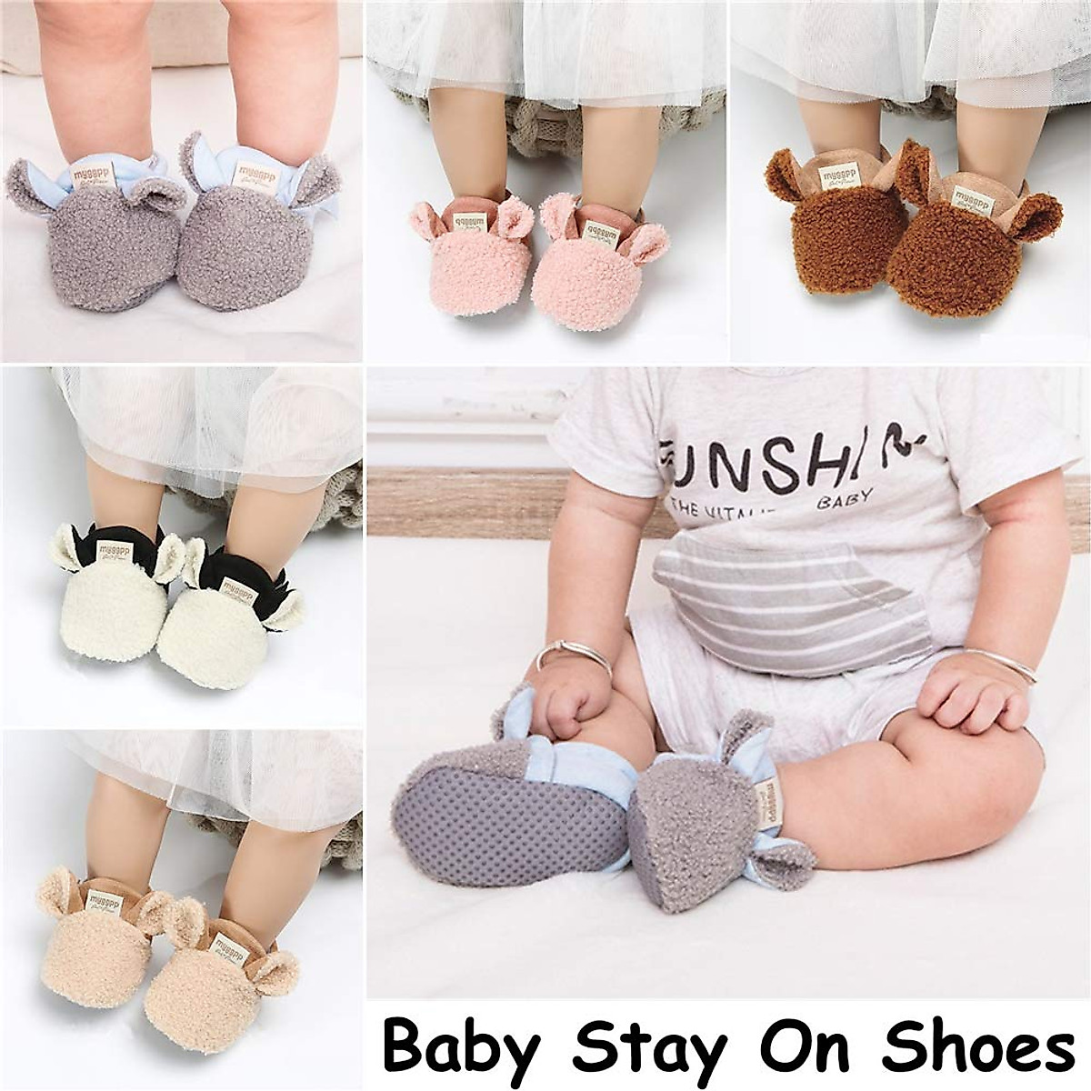 LAFEGEN Infant Baby Boys Girls Slipper Stay On Non Slip Soft Sole Newborn Booties Toddler First Walker Crib House Shoes 0-18 Months, 01 Khaki, Baby Slipper 6-12 Months Infant