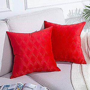 Bright Red Throw Pillows for Couch (Covers ONLY) 18x18 - Decorative Pillow Covers for Sofa Pillows, Red Pillow Covers 18x18 Pillow Cover Set of 2, Velvet Red Pillows Decorative Throw Pillows Covers