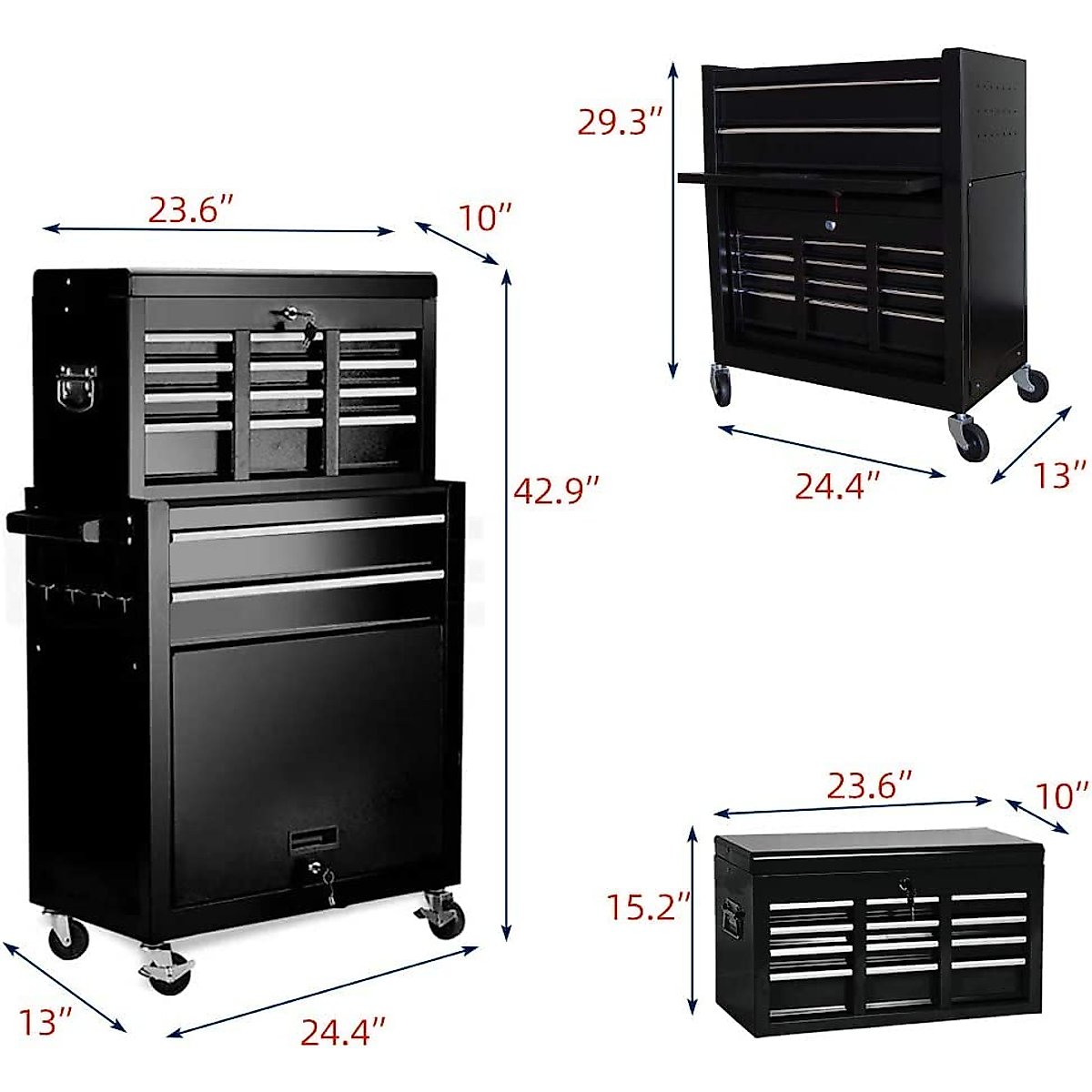 8-Drawer High Capacity Rolling Tool Chest, Removable Cabinet Storage Tool Box with Wheels and Drawers, Detachable Toolbox with Lock for Workshop Mechanics Garage