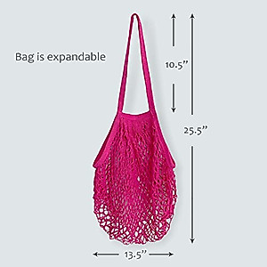 allydrew Cotton Mesh Net Shopping Bag, Grocery Bag for Vegetables, Produce (Set of 3), Hot Pink, Beige, Teal