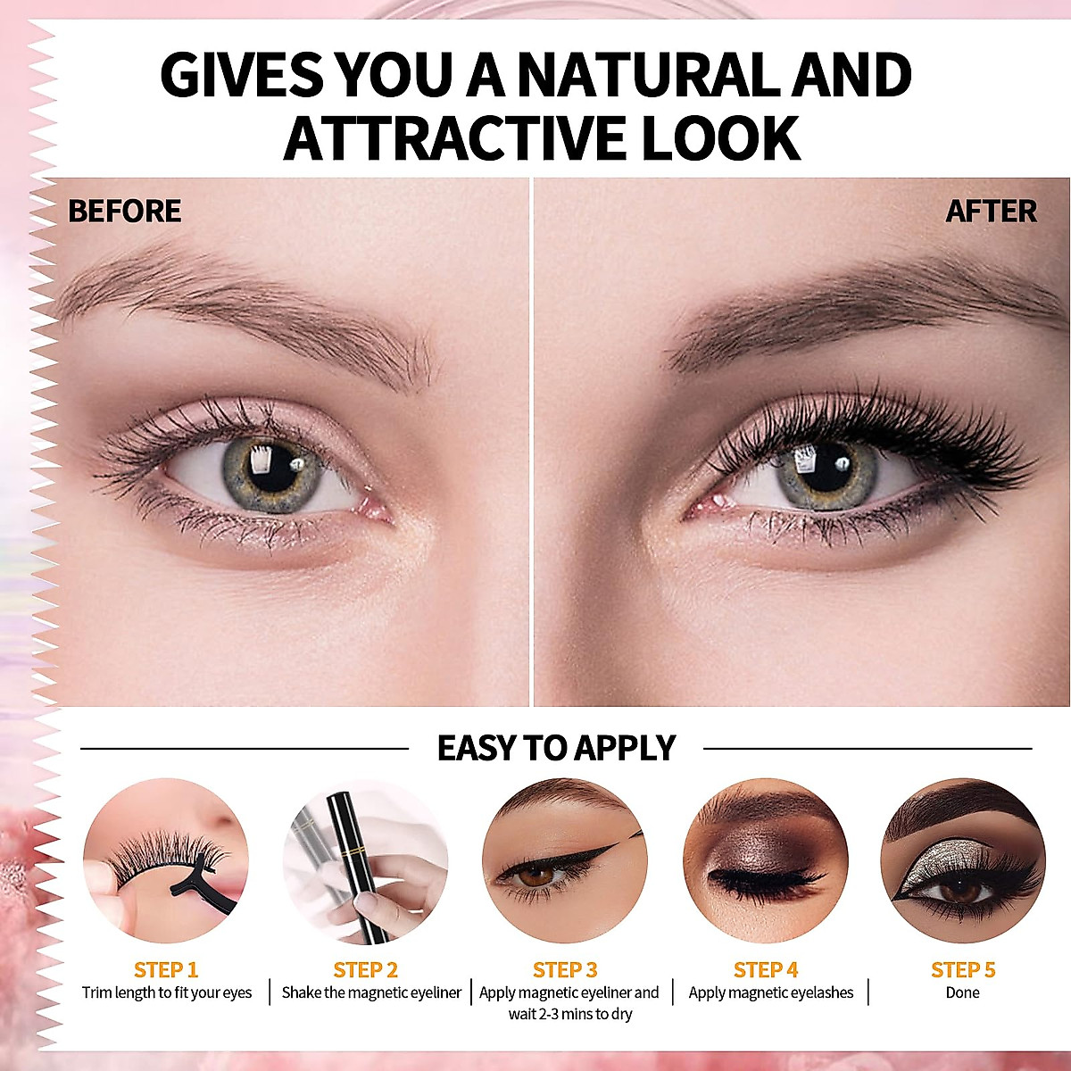 Magnetic Eyelashes Kit - Magnetic Lashes Natural Look From Natural to Gorgeous Styles, Reusable 3D Mink False Eyelashes with Magnetic Eyeliner and Tweezers Easy to Apply, No Glue Needed (12 Pairs)