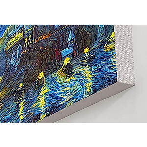 Westlake Art Starry Night Castle Night Boats Canvas Wall Art Print Van Gogh Magical Merchandise Modern Abstract Artwork for Home Room Decor - 16x24 inch Unframed
