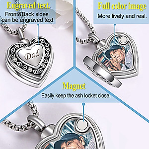 Fanery Sue Customized Urns Locket for Human Ashes Keepsake,Locket Necklace for Ashes with Picture Inside Cremation Jewelry Ashes Holder for Women Men (Classic Heart Silver)