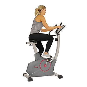 Sunny Health & Fitness Stationary Upright Exercise Bike with Performance Monitor, Tablet/iPad Device Holder, 275 LB Max User Weight with Body Fat and BMI Calculator - SF-B2952,Gray