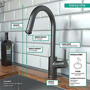 hansgrohe Talis S² Black High Arc Kitchen Faucet, Kitchen Faucets with Pull Down Sprayer, Faucet for Kitchen Sink, Magnetic Docking Spray Head, Brushed Black Chrome 14872341