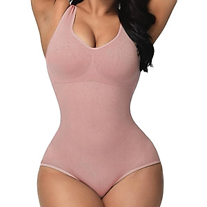 Femica Women's Solid Sculpting Bodysuit from Ultimate Control for Confident Comfort (Dusty Pink, Large)