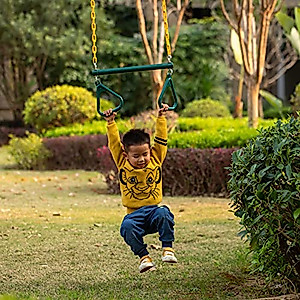 Outdoor Playground Gym Heavy Duty Kids Fun Hanging Trapeze Bar, Green Steel Bar and Yellow Chain Swing Playsets