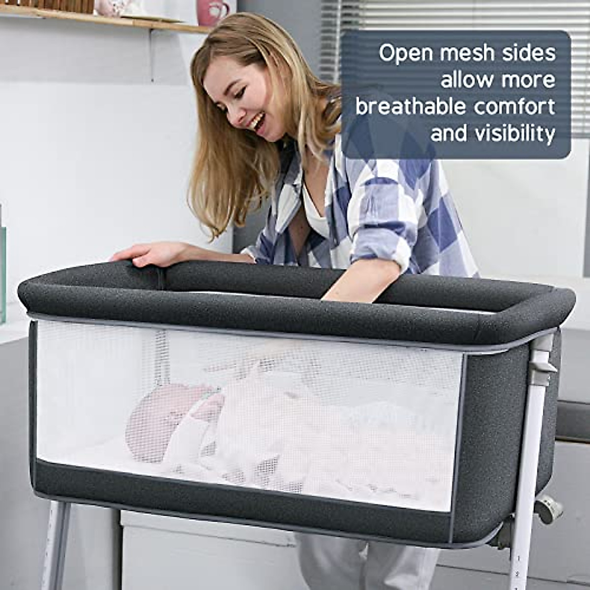 RONBEI Bassinet for Baby, Baby Bassinet Bedside Sleeper Bedside Bassinet Baby Crib for Newborn/Infants/Baby Boy/Baby Girl