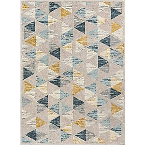 Well Woven Mystic Simone Gold Modern Geometric 5'3" x 7'3" Distressed Area Rug