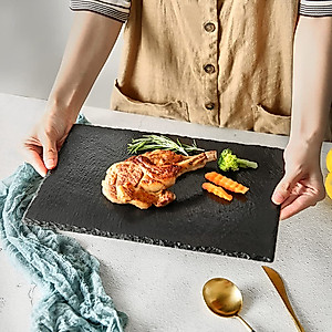 Cakocaco Set of 4 Pieces 12 x8 inch Large Slate Stone Platter Cheese Board Bulk Serving Tray For Meat Entertaining Dining Placement