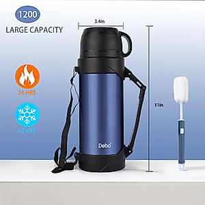 Insulated Vacuum Bottle 41oz,Travel Thermos For Hot/Cold Drink,18/8 Stainless Steel Water Bottles Bpa Free, Vacuum Bottle With 2 Plastic Cup,Thermos For Hot Drink For 24 Hours.(Starry Blue)