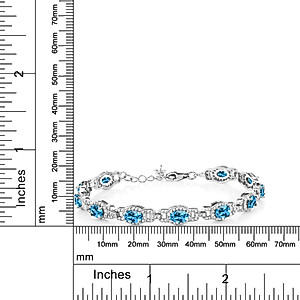 Gem Stone King 9.65 Cttw Oval Swiss Blue Topaz Tennis Bracelet For Women In 925 Sterling Silver | Gemstone Birthstone | 7 Inch With 1 Inch Extender