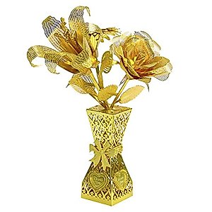 Microworld 3D Metal Puzzle, Romantic Golden Flower Metal Models Kits, DIY Gift 3D Puzzle for Adults, Beginner Assembly Puzzle, Home Decor Art Craft Unique Gifts for Her…