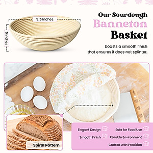 Joyallia Banneton Bread Proofing Basket Set of 2 Round 9 Inch with Bread Lame | Dough Scraper | Dough Whisk | Bowls Cover | Sourdough Kit | Bread Making Tools Gift for Mother, Wife and Bakers