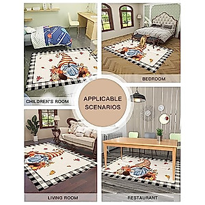 Thanksgiving Plaid Area Rug 2'7"x5',Outdoor Indoor Small Carpet Runner for Girls Boys Bedroom,Living Room,Bathroom,Classroom,Office,Kitchen,Washable Area+Rug Buffalo Check Gnome Pumpkins Black Beige