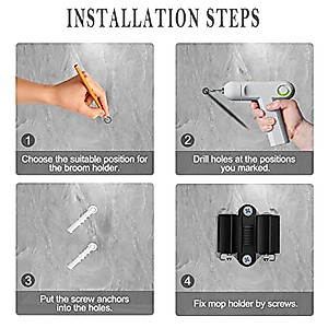 3-H Mop and Broom Holder Wall Mount, Broom Holder Wall Mount 10 Pack, Broom Holder for Garage Garden Shed Storage System Laundry Room Home Kitchen Organization up to 1.45 Inch(Black)