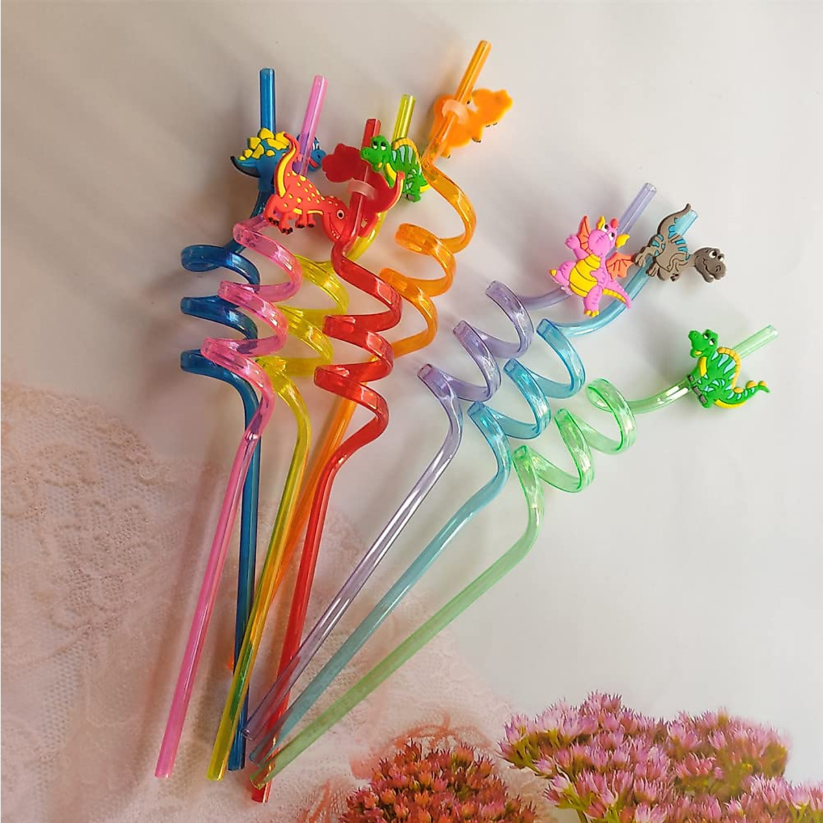 8 Pieces Plastic Reusable Dinosaur Straws for Kids, Animal Safari Jungle Drinking Dinosaur Theme Straws for Party Decoration Supplies Birthday