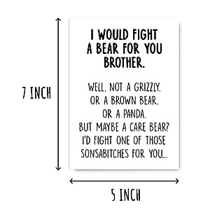 I Would Fight A Bear For You Brother Card - Graduation Gifts For Brother From Sister Sibling Mom Dad Friend Funny Gifts For Brother - Brother Card