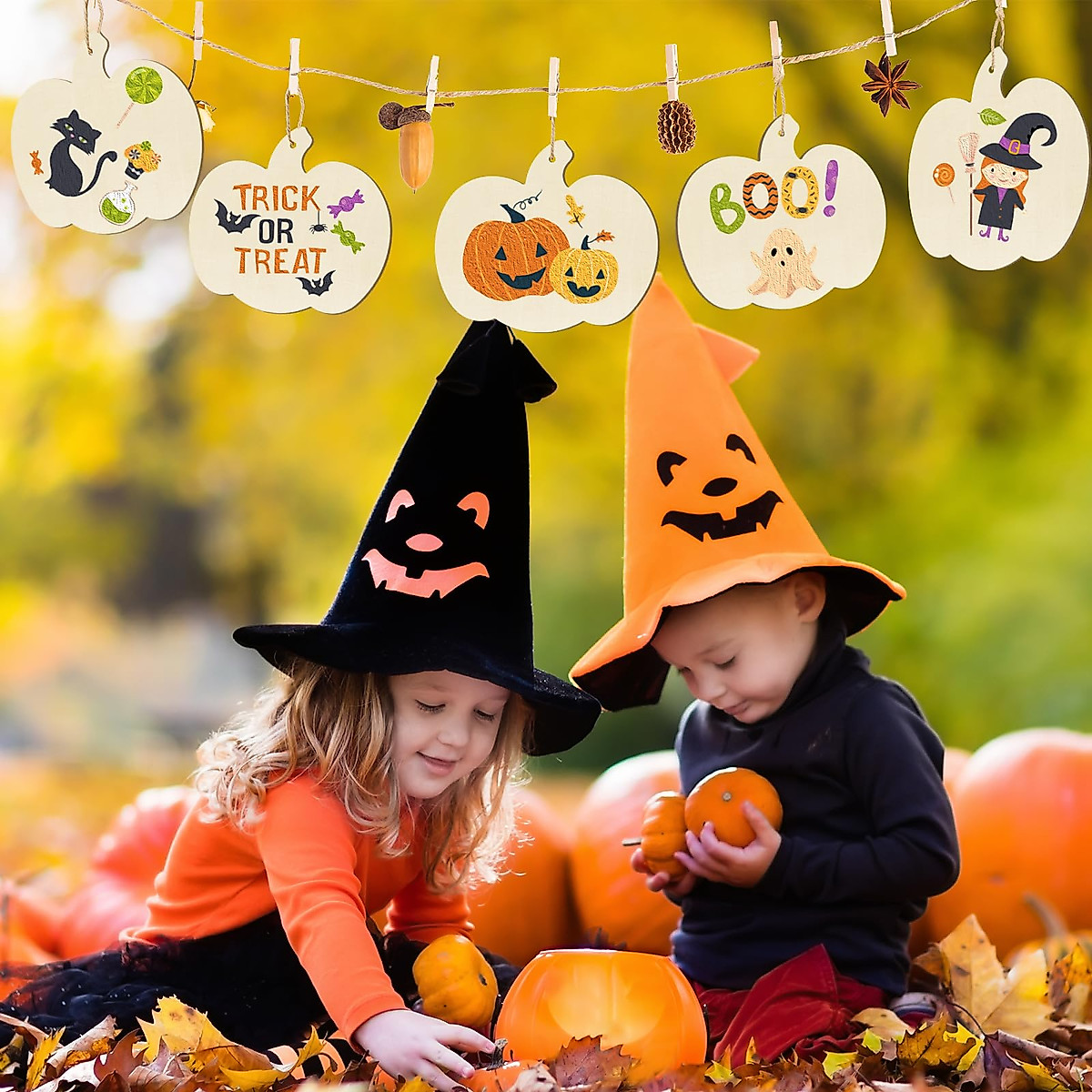 Large Size 7inch Wooden Halloween Thanksgiving Ornaments to Paint, DIY Blank Unfinished Pumpkin Wood Discs Ornament for Crafts Hanging Autumn Decorations 10PCS