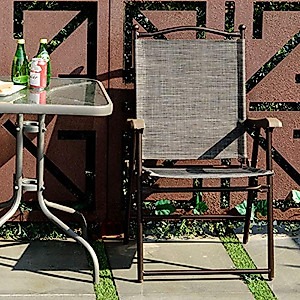 Giantex Set of 4 Folding Sling Back Chairs Indoor Outdoor Camping Chairs Garden Patio Pool Beach Yard Lounge Chairs w/Armrest (Gray)