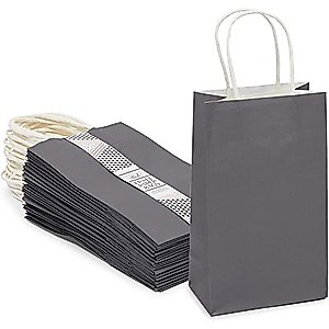 Sparkle and Bash Grey Gift Bags with Handles, Small Size (5 x 9 x 3 in, 25 Pack)