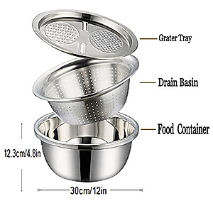 Multifunctional Stainless Steel Grater Basin 3 In 1 Colanders Basin, Grater Strainer and Drain Basket Salad Maker Bowl…1