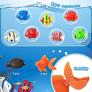 Fish Tank Decorations, Artificial Aquatic Plants and Artificial Fishes Floating Decorations for Small Aquarium, Plastic Fake Fish,Turtles,Goldfish,Tropical Fish for Fish Bowl Decoration (25 Pcs)