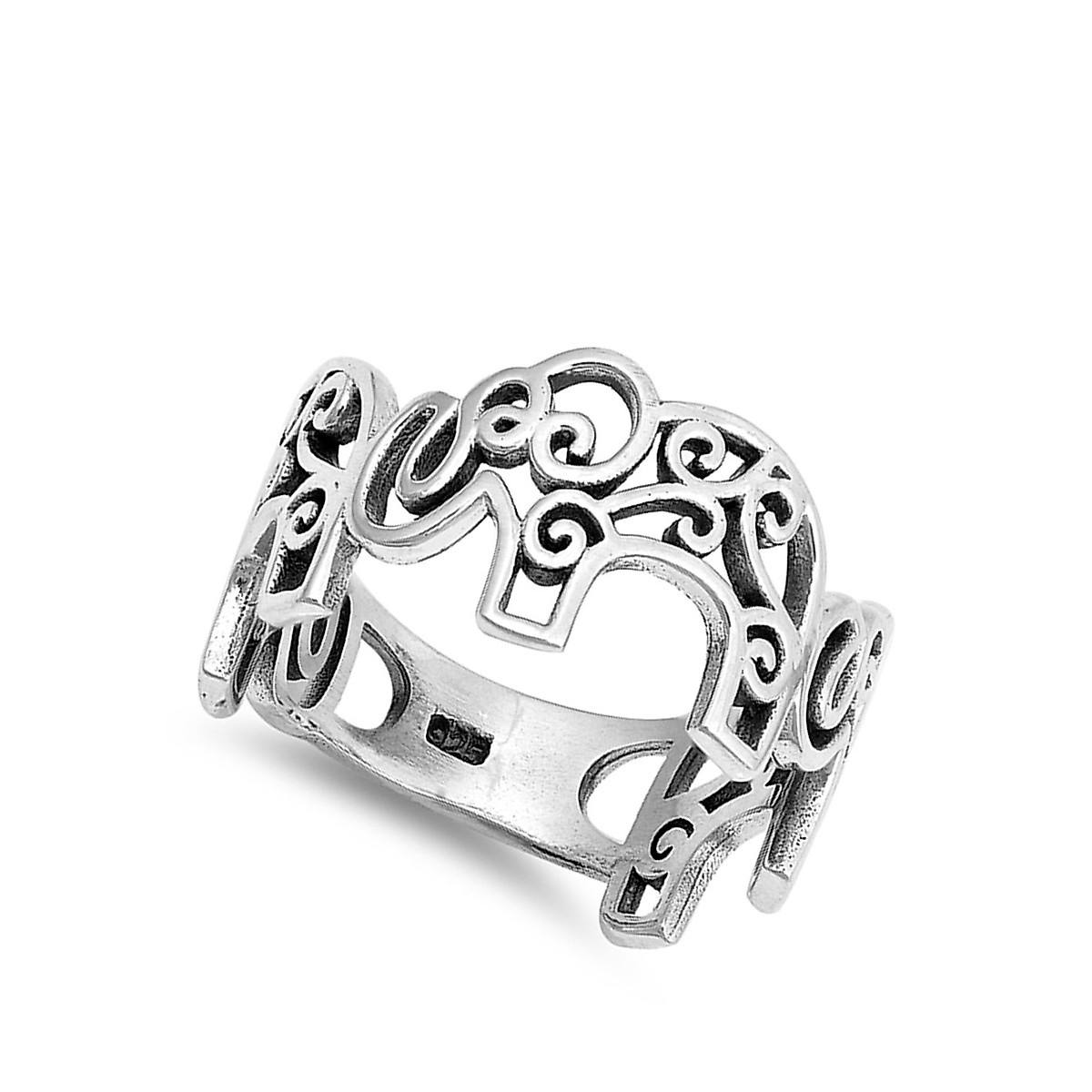 Filigree Oxidized Elephant Swirl Ring New .925 Sterling Silver Band Size 10